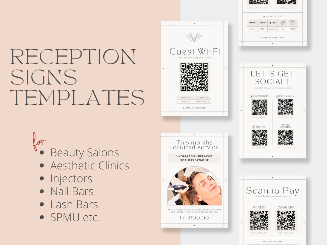 Reception Signs Templates. Fully Editable Scan-to-pay, Scan-to-tip ...