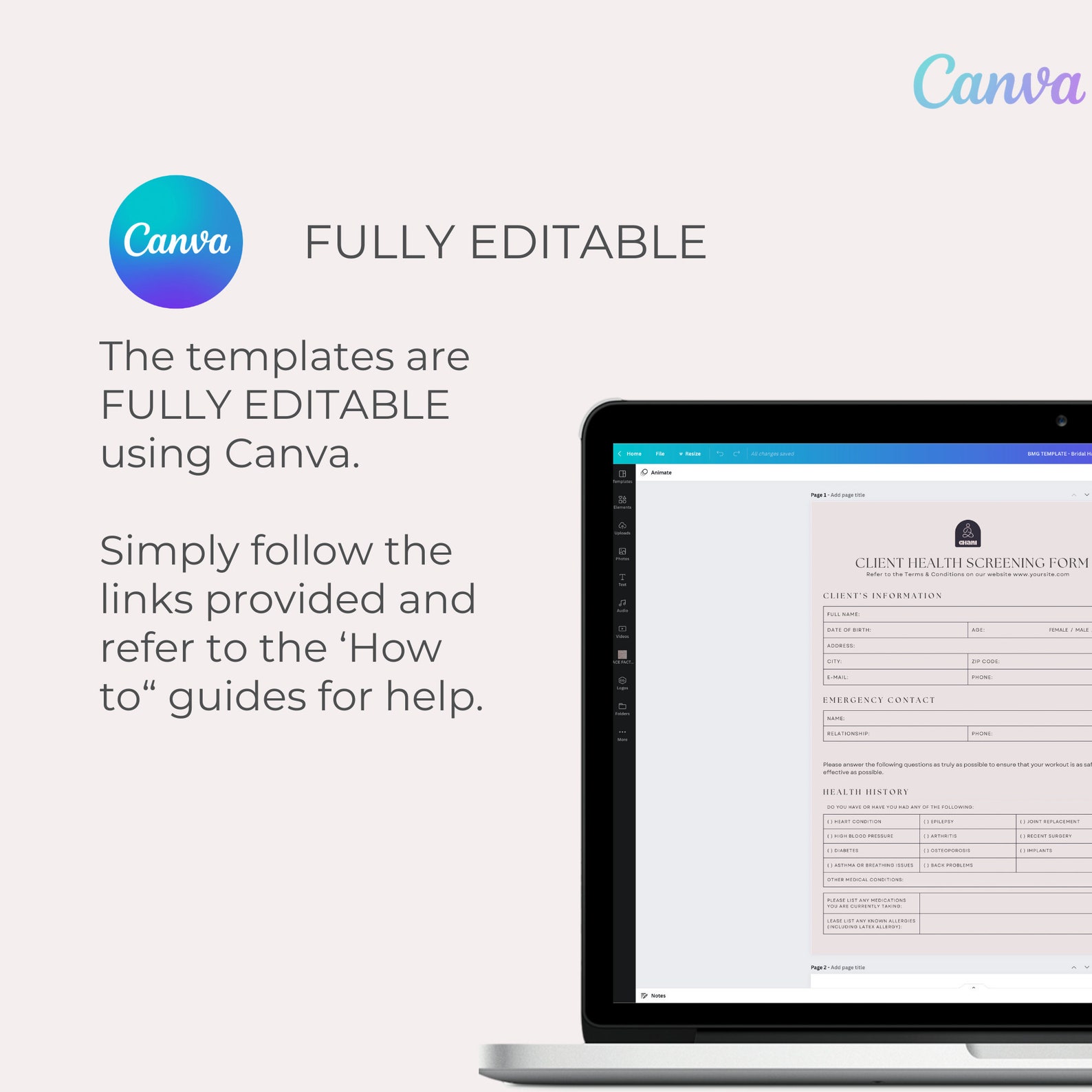 Comprehensive Health Screening Form Template for Fitness & Wellness ...