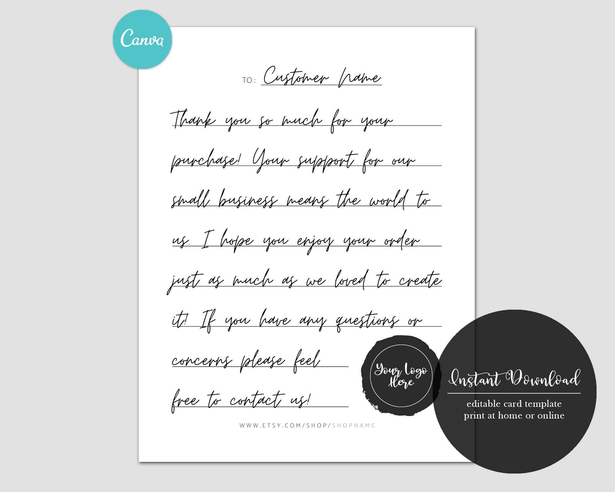 Thank You Card Backside Template Canva Simple Business Card Template ...