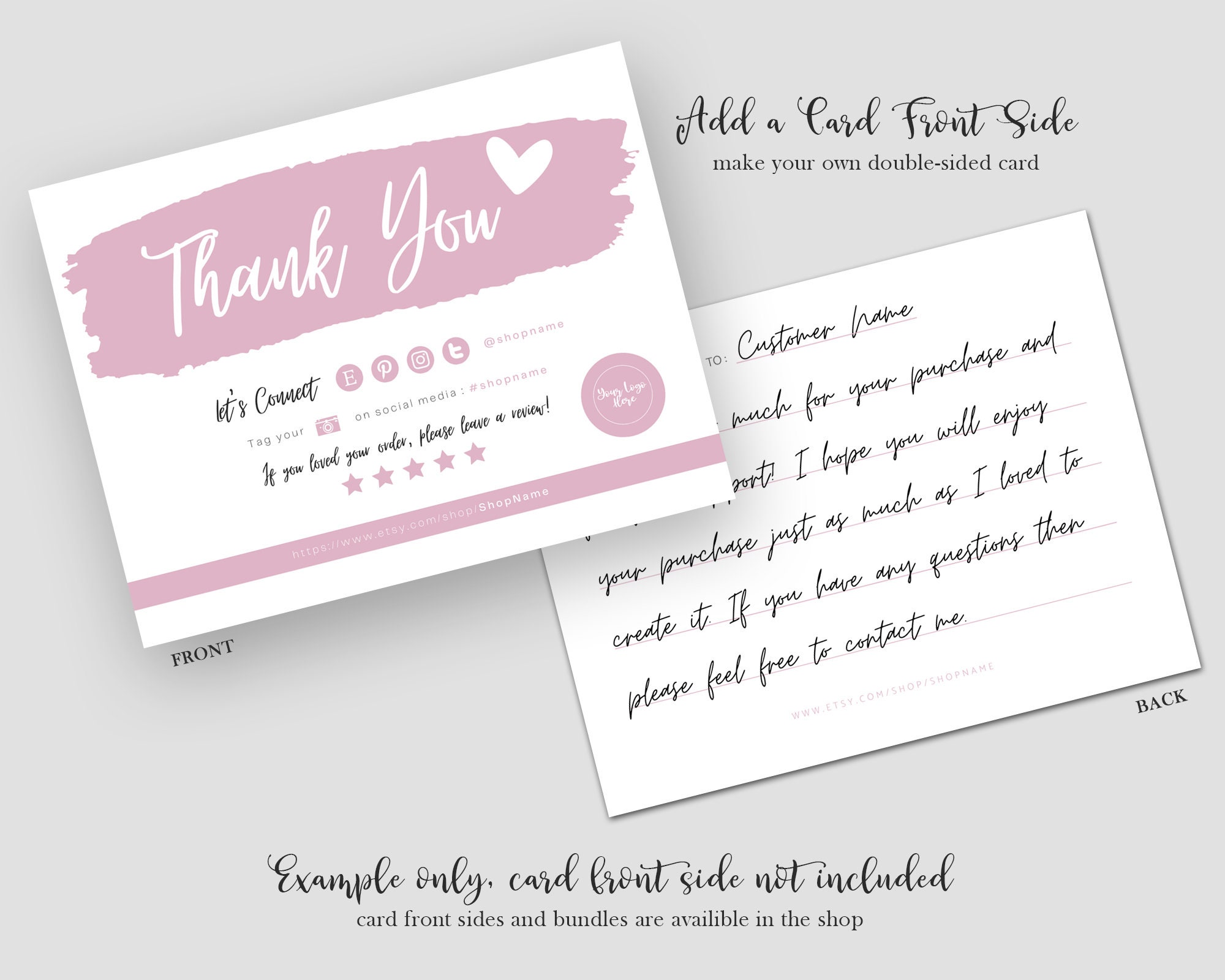 Thank You Card Backside Template Canva Simple Business Card - Etsy