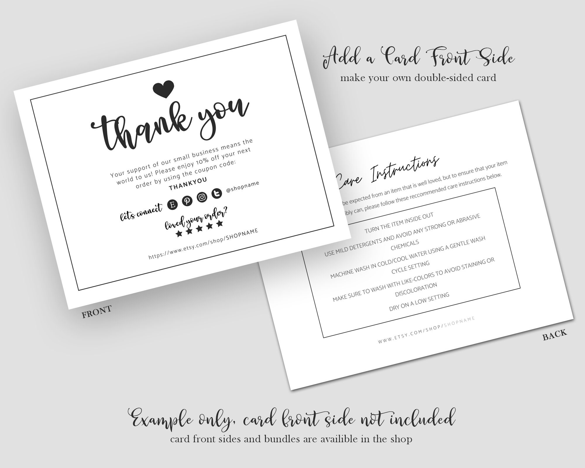 Thank You Card Backside Template Canva Shirt Care Card - Etsy