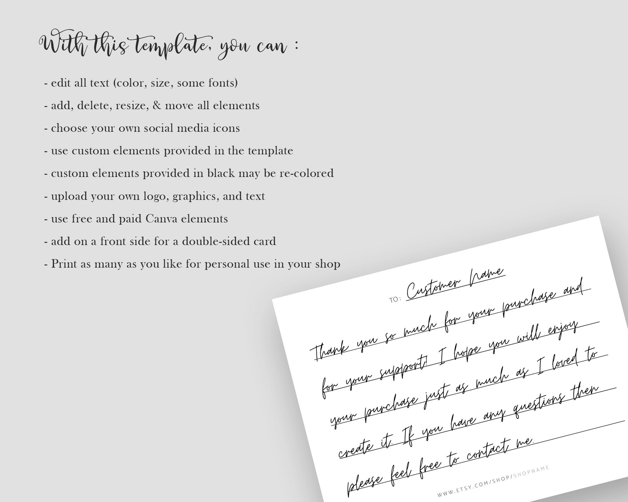 Thank You Card Backside Template Canva Simple Business Card - Etsy