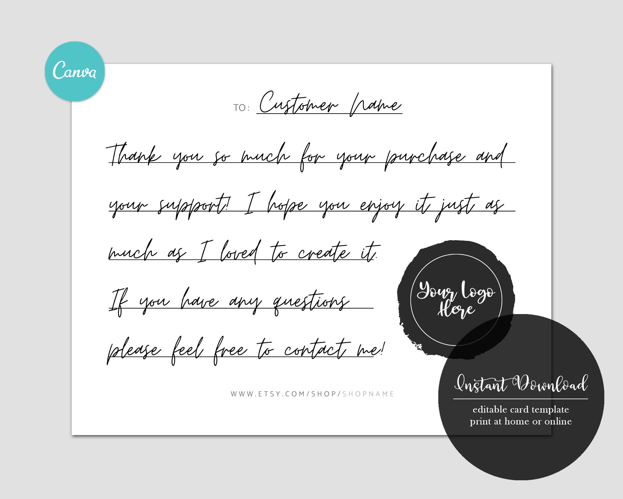 Thank You Card Backside Template Canva Simple Business Card Template ...
