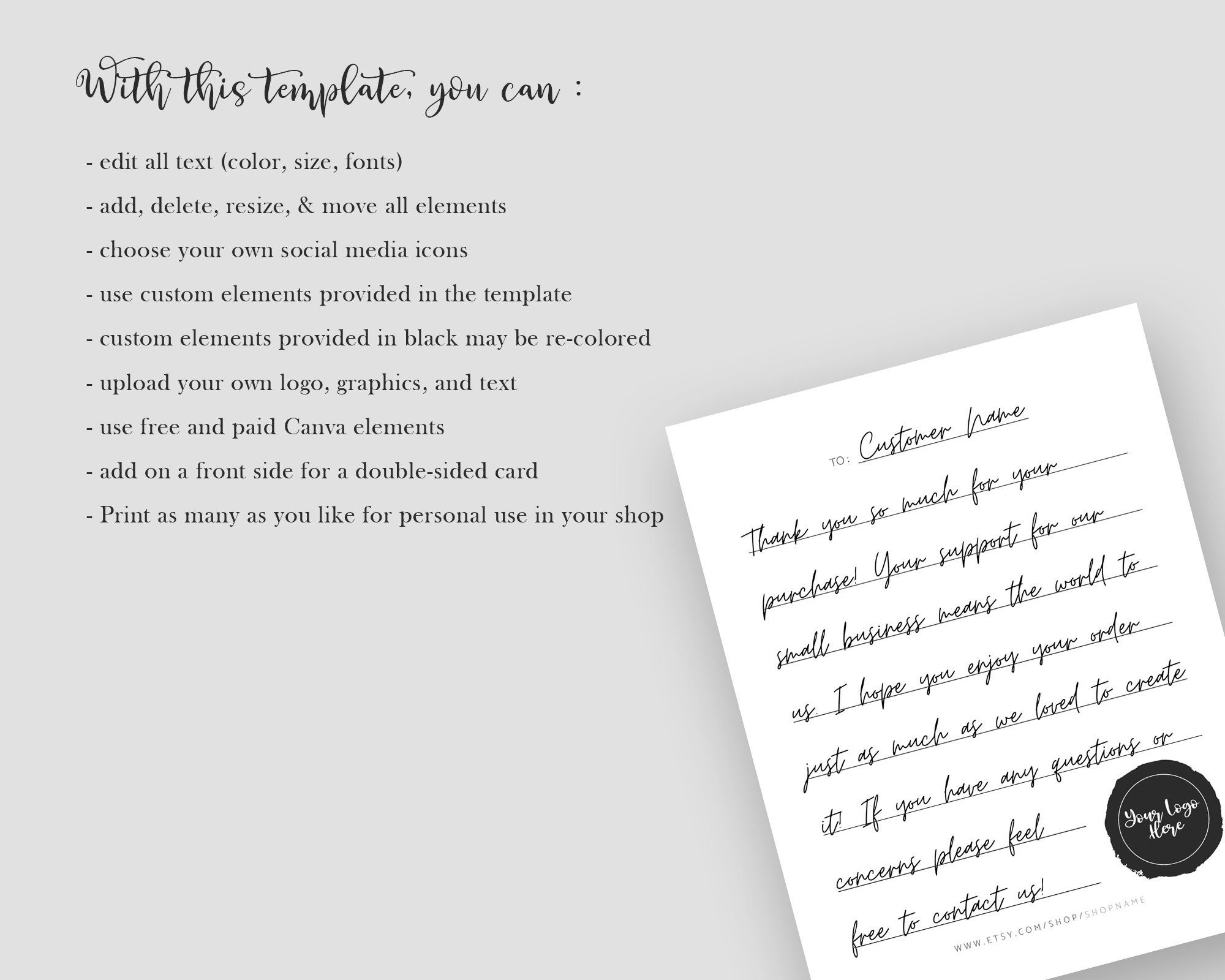 Thank You Card Backside Template Canva Simple Business Card Template ...