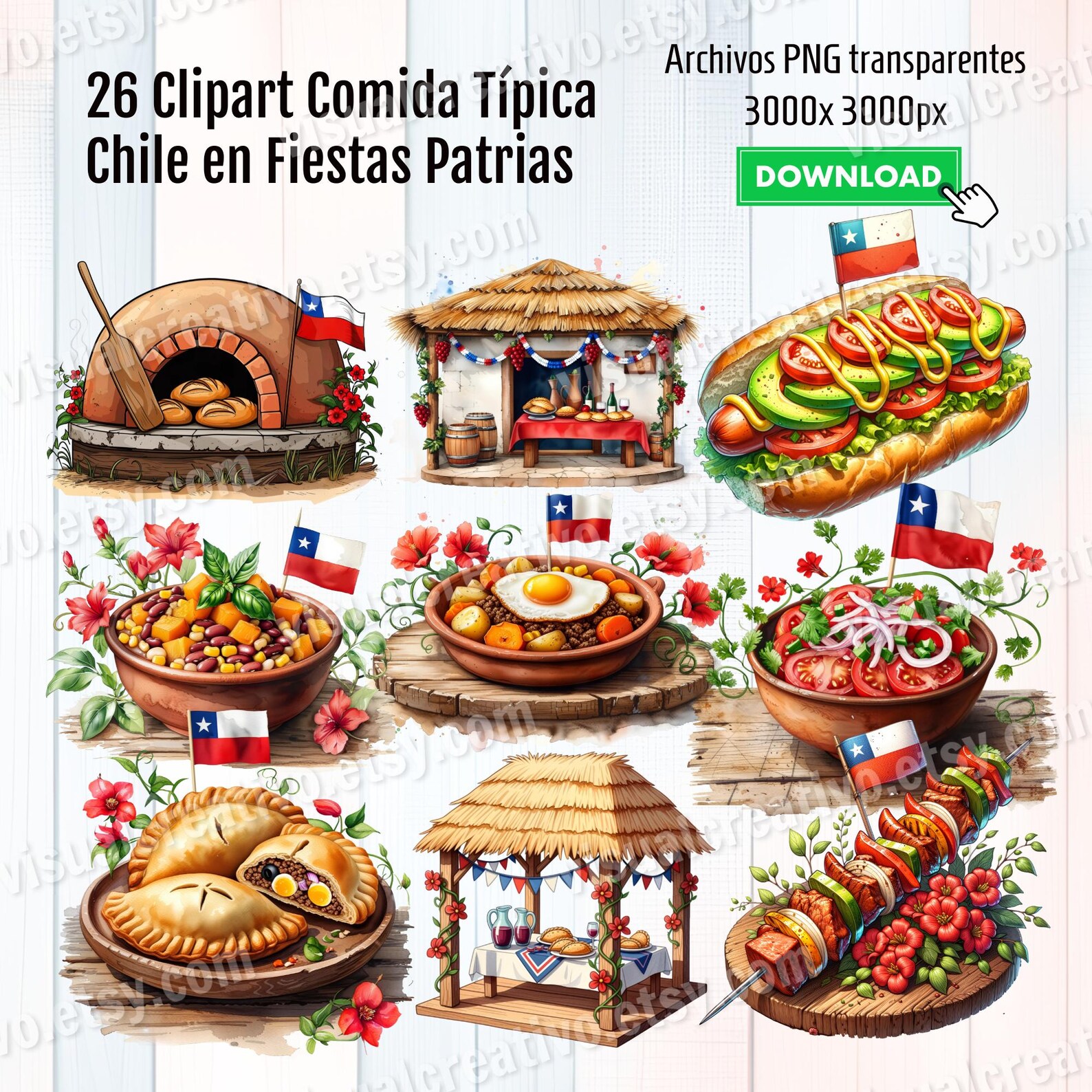 Set Clipart Comida Típica De Chile Para Fiestas Patrias – PNG ...
