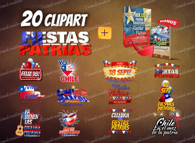 Kit Clipart Fiestas Patrias Chile Para Redes Sociales 120 - Etsy