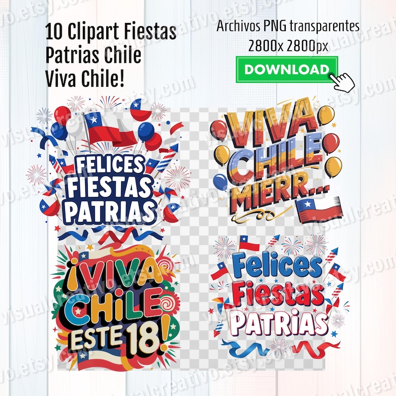 Set de 10 Frases Fiestas Patrias de Chile – Clipart PNG con Bandera ...