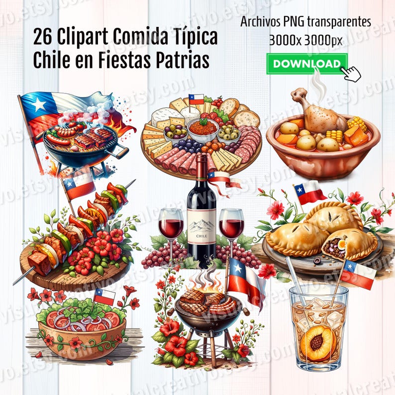 Set Clipart Comida Típica De Chile Para Fiestas Patrias – PNG ...
