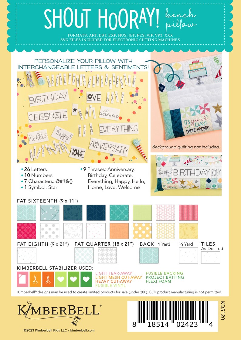 Shout Hooray! Bench Pillow Embroidery CD by Kimberbell Designs - KD5120 ...