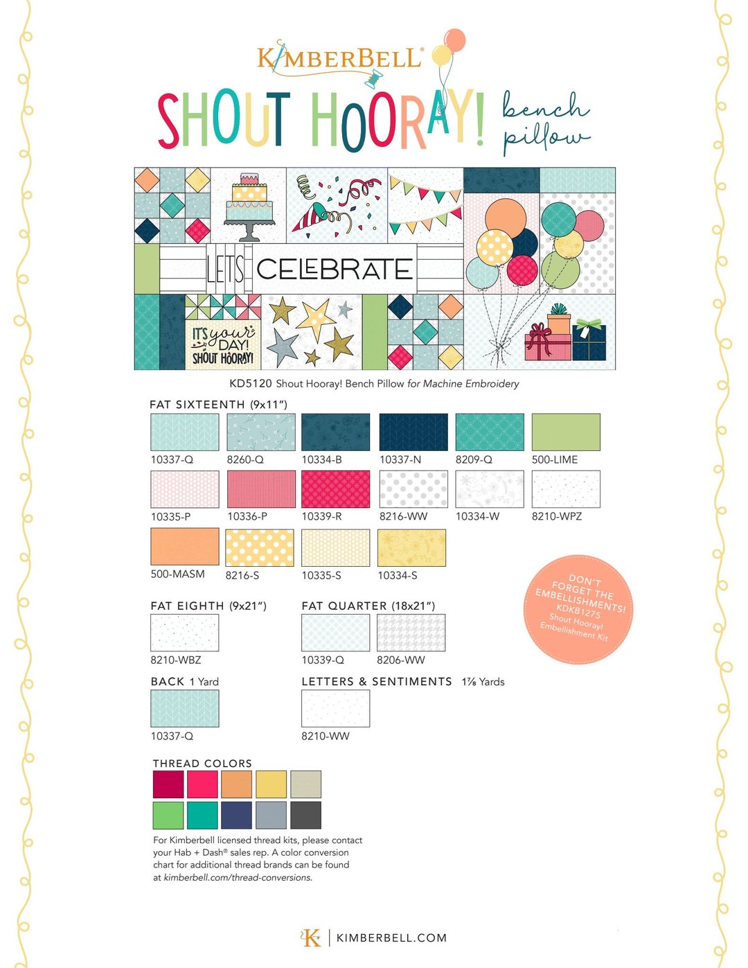 Shout Hooray! Bench Pillow Fabric Kit by Kimberbell Designs - KIT ...