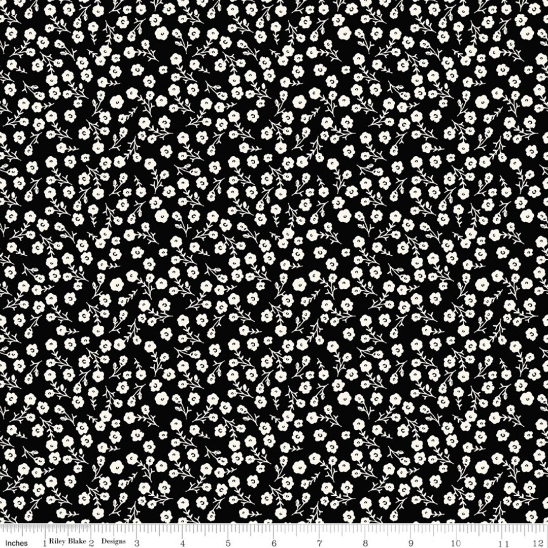 Fleur Noire Fancy Small Floral Black by My Mind's Eye for Riley Blake ...