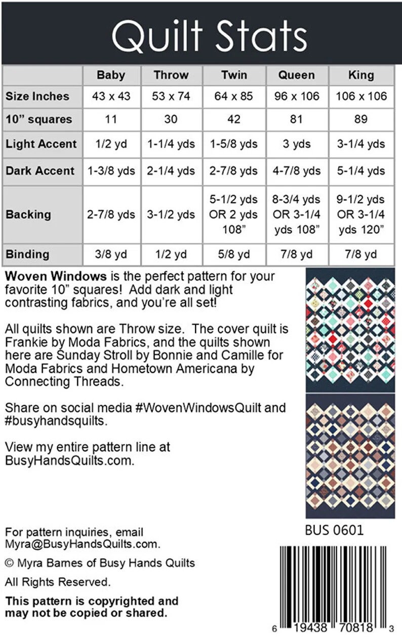 Woven Windows Quilt Pattern by Myra Barnes of Busy Hands - Etsy