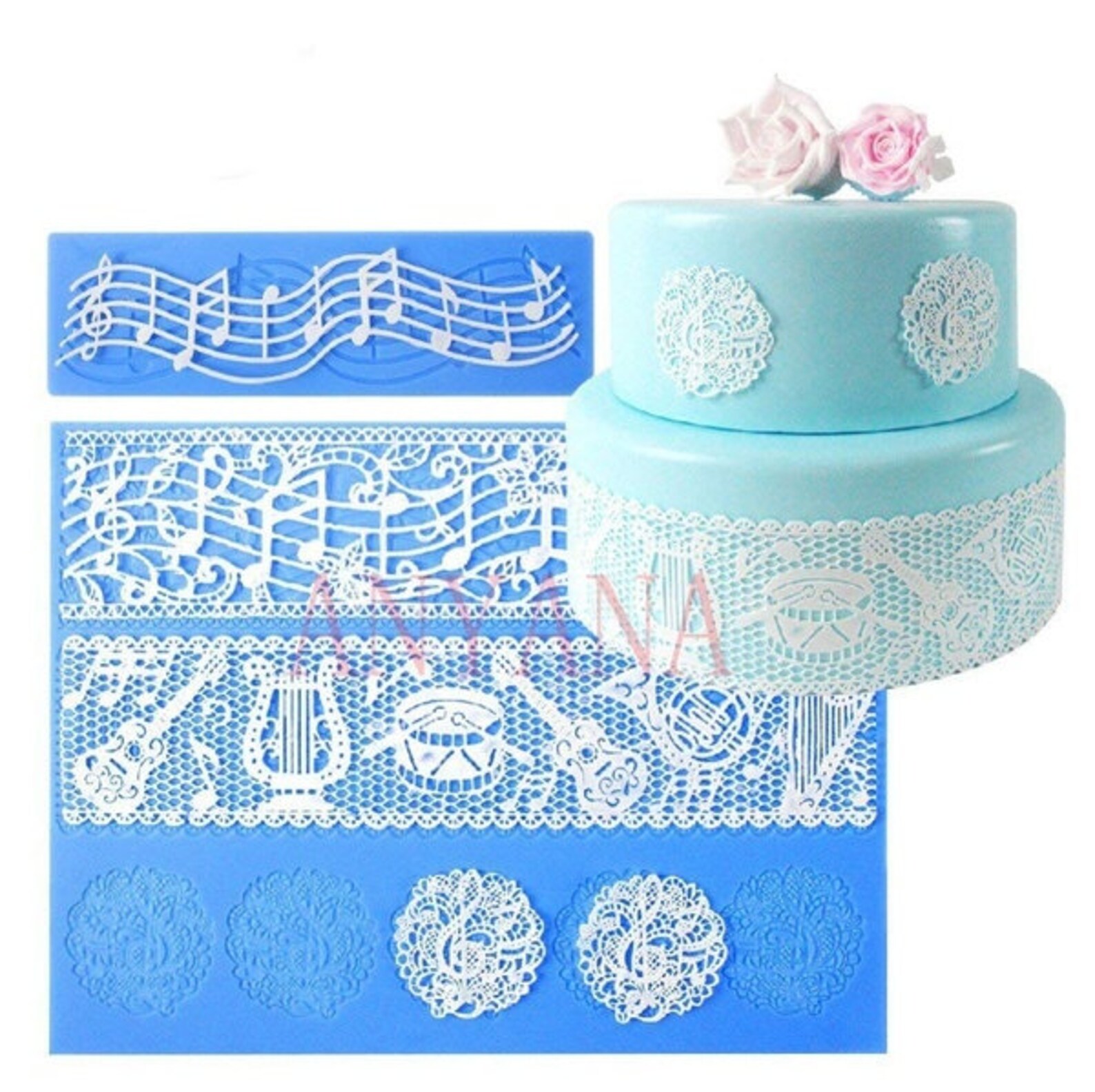 Anyana Set of 2 Fondant Impression Lace Mat Cake Decorating Mold Candy ...