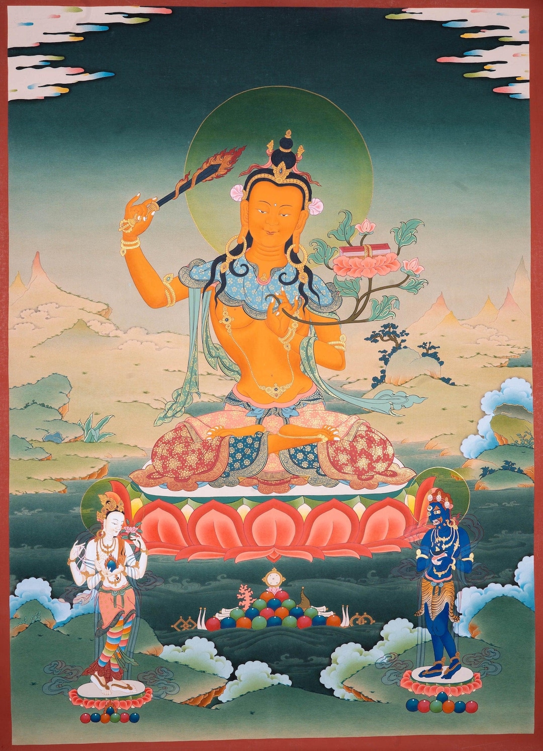 Genuine Hand Arts From Nepal - Manjushri Thangka With Sword of ...
