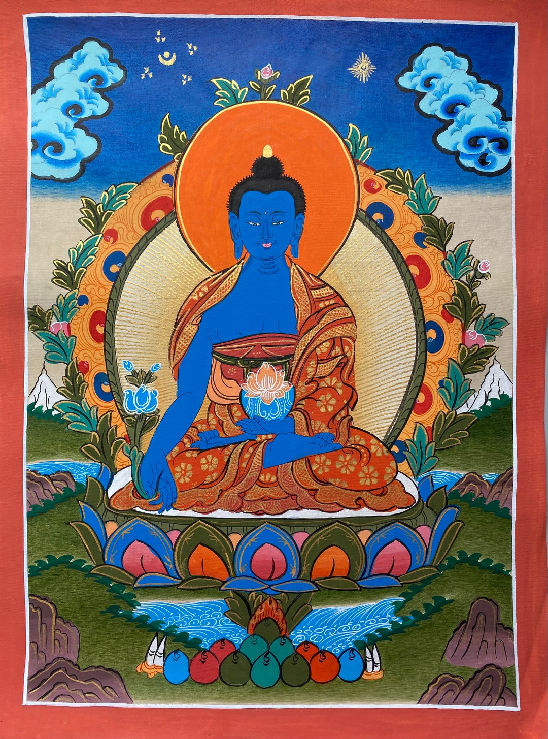 Handpainted Thangka Painting of Medicine Buddha | Tibetan Buddhist ...