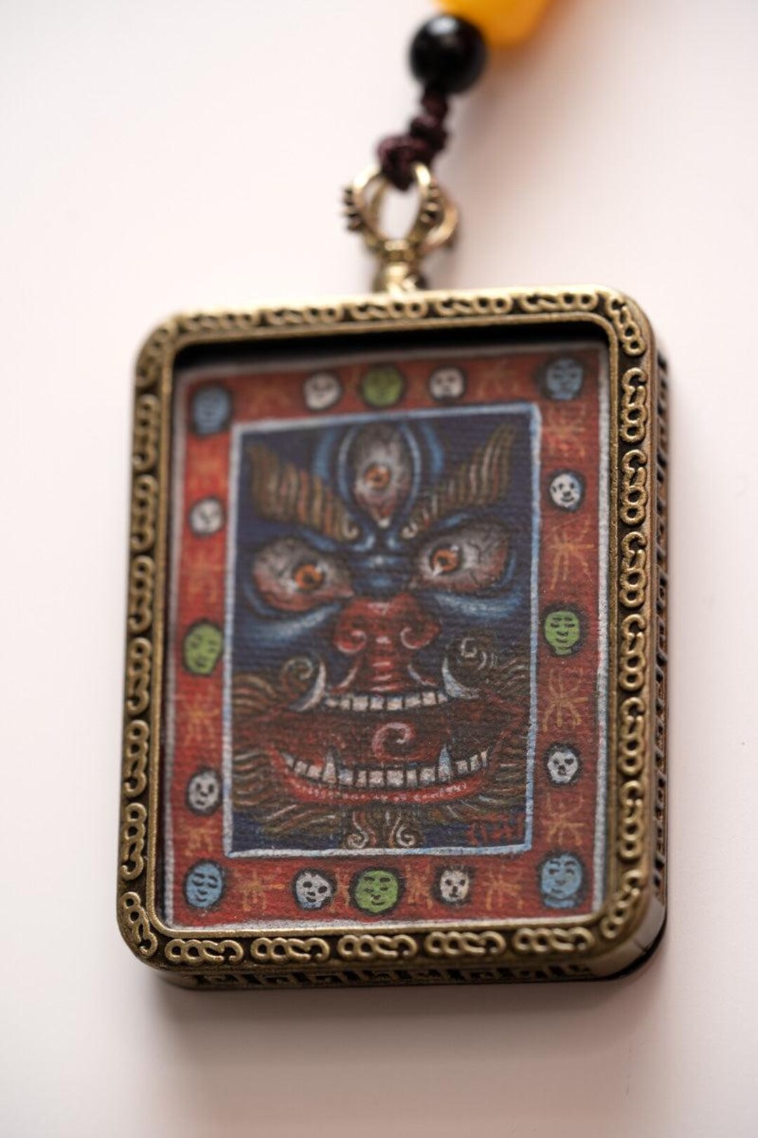 Mahakala Ghau Thangka Locket | Handcrafted Tibetan Buddhist Amulet ...