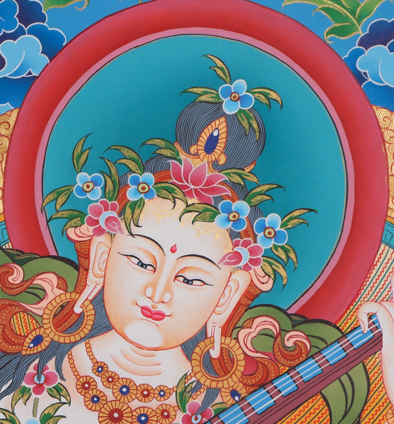 Hindu Goddess Thangka Painting of Saraswoti in Cotton Canvas - Etsy