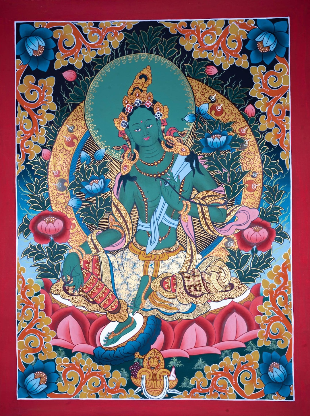 Beautiful Compassionate Green Tara Painting Authentic Genuine Tibetan ...