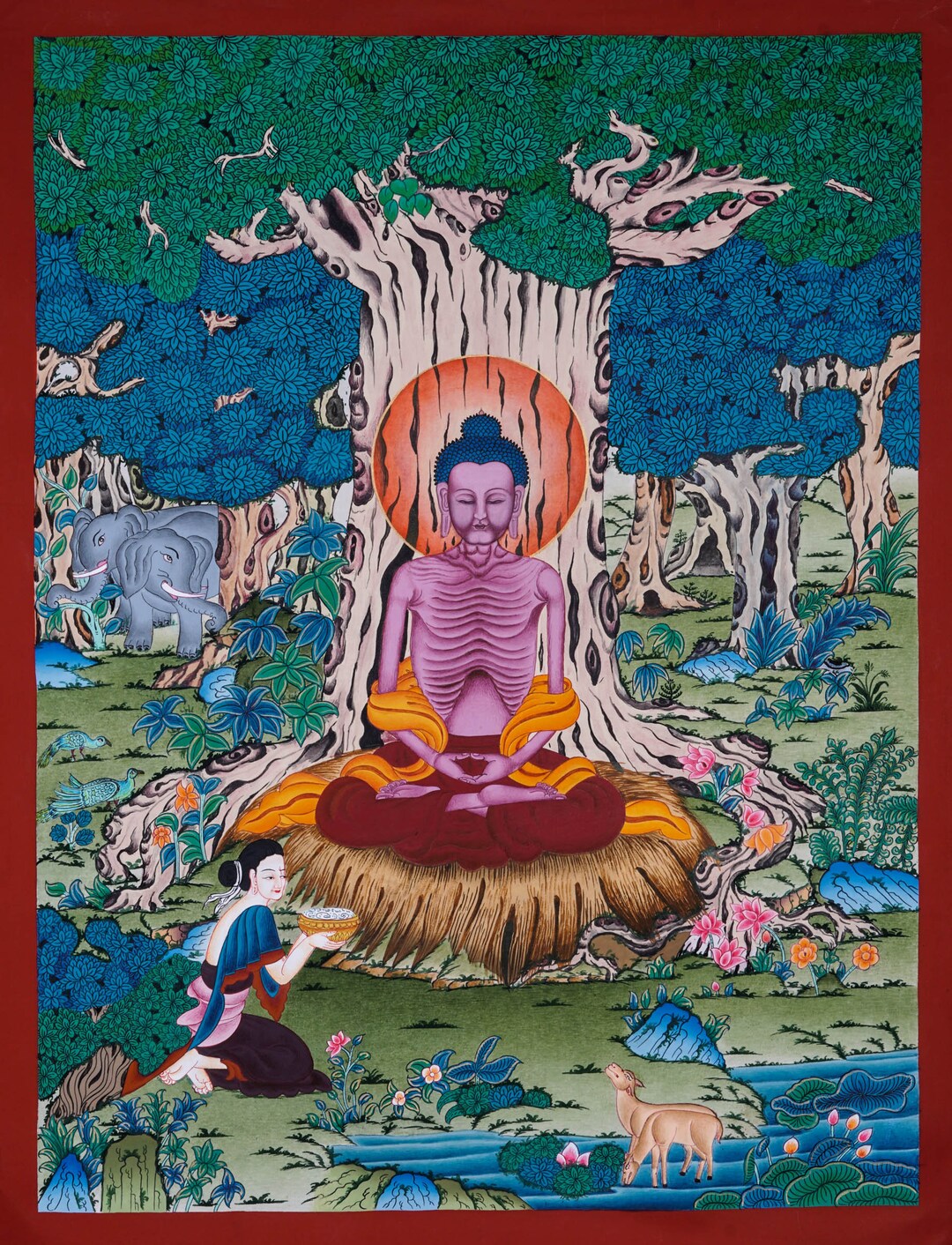 Buddha Meditating Under the Tree Before Enlightenment Hand Painting ...