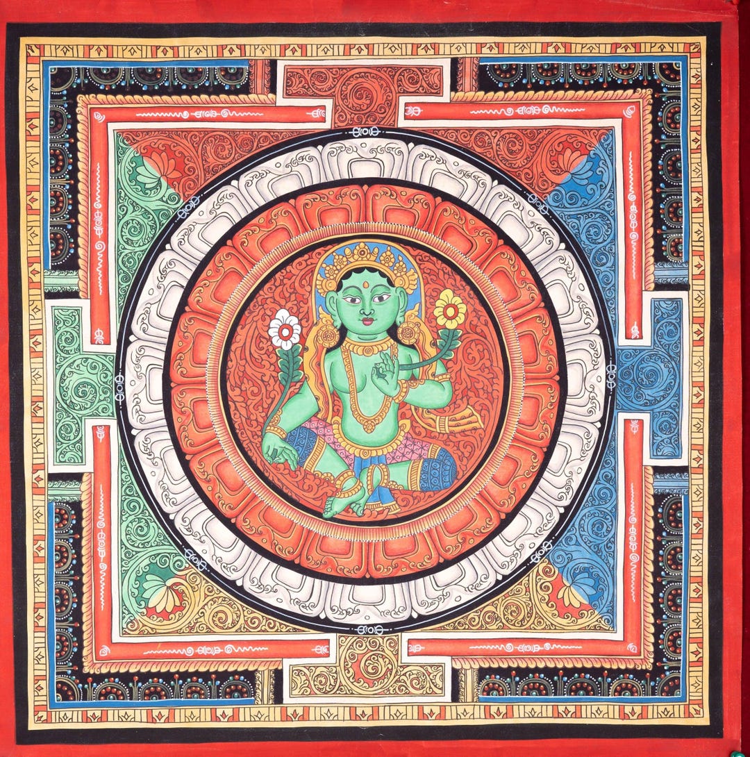 Beautiful Green Tara Mandala Painting - for Good Luck and Positivity ...