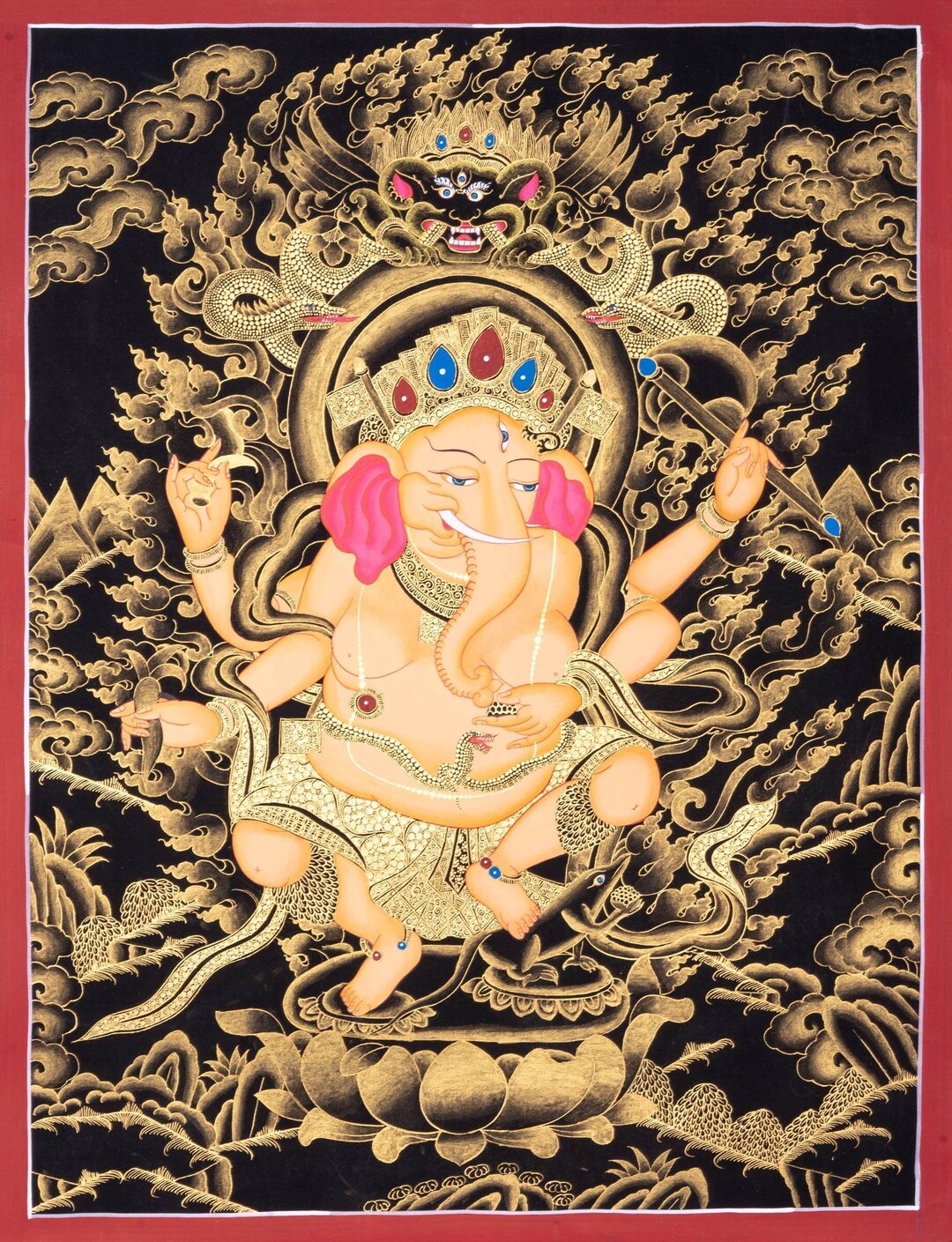 Thangka Painting of Shri Ganesh Hand Painted Ganesh Thangka Painting ...
