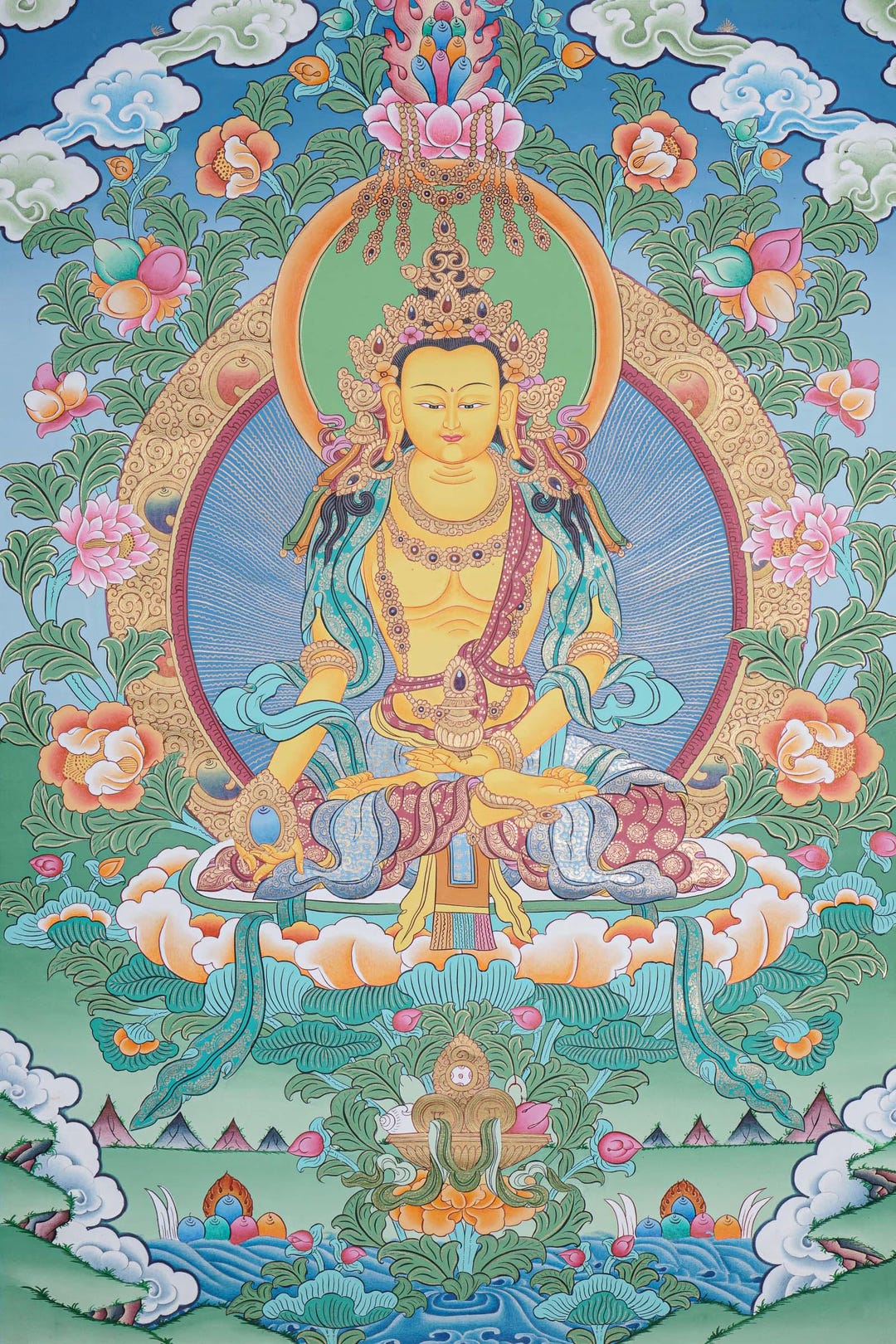 Ratnasambhava Dhyani Buddha Thangka Painting | Crown Yellow Buddha of ...