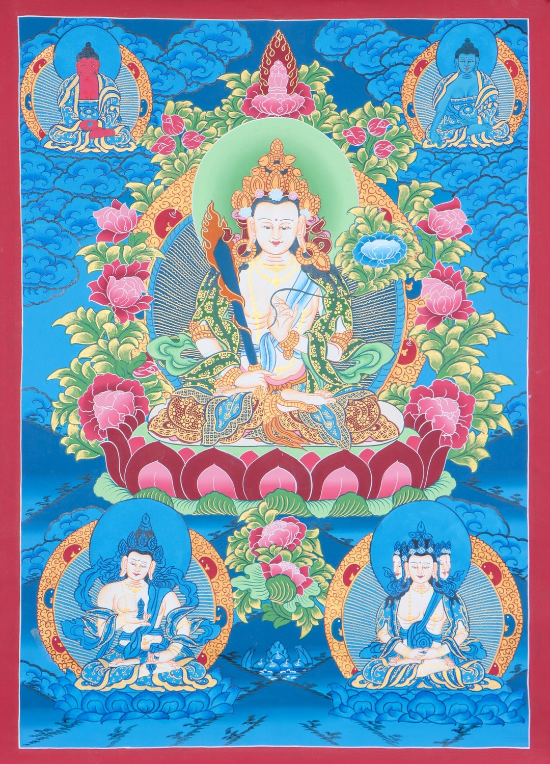 Manjushri Thangka Authentic Tibetan Art Thangka for Spiritual, Prayers ...