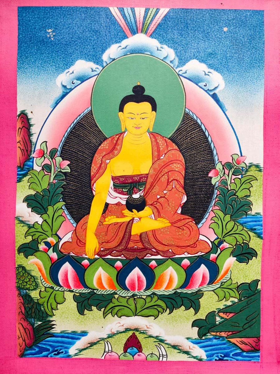 The Awakened Shakyamuni Buddha - Wall Hanging Tibetan Thangka Painting ...