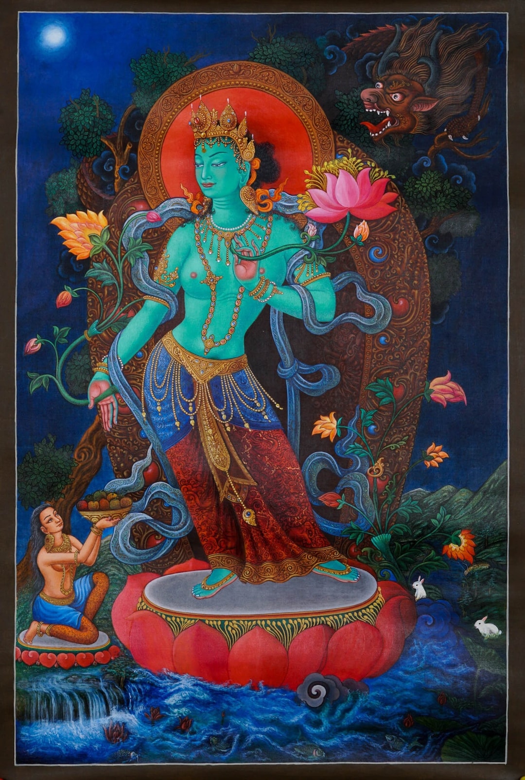 Green Tara Newari Thangka Art Cotton Canvas Wall Hanging Thangka Art ...