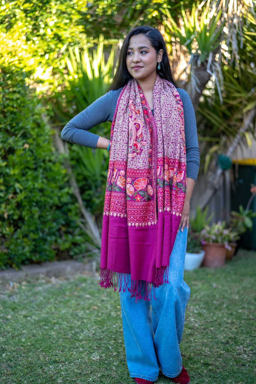 Heavy Embroidery Pashmina Shawl | Elegant Hand Embroidery Cashmere ...