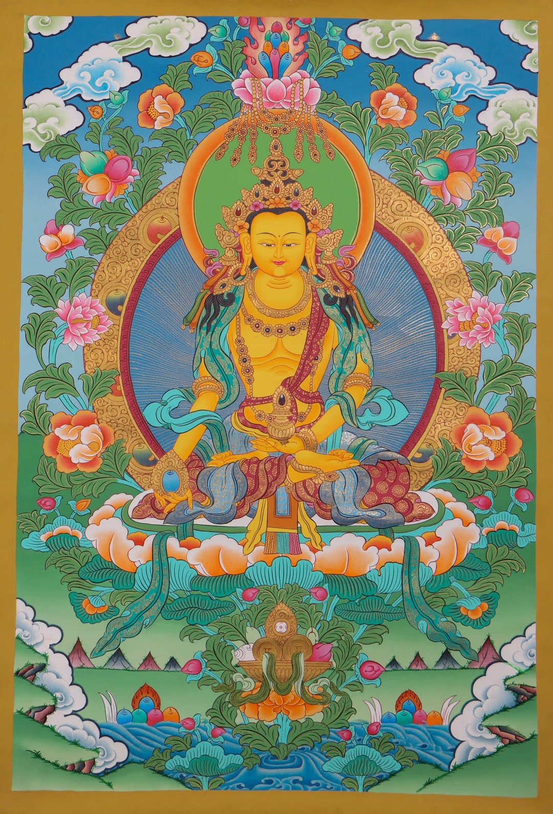 Ratnasambhava Dhyani Buddha Thangka Painting Crown Yellow Buddha of ...