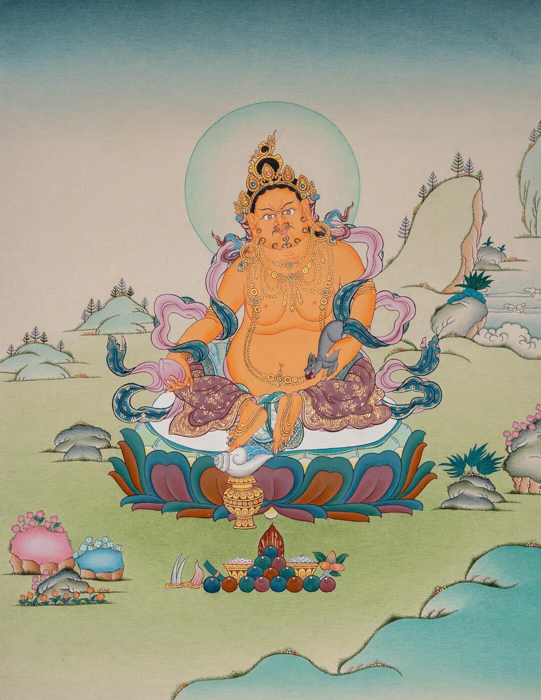 Handpainted Zambala Thangka Painting | Tibetan Buddhist Deity of ...