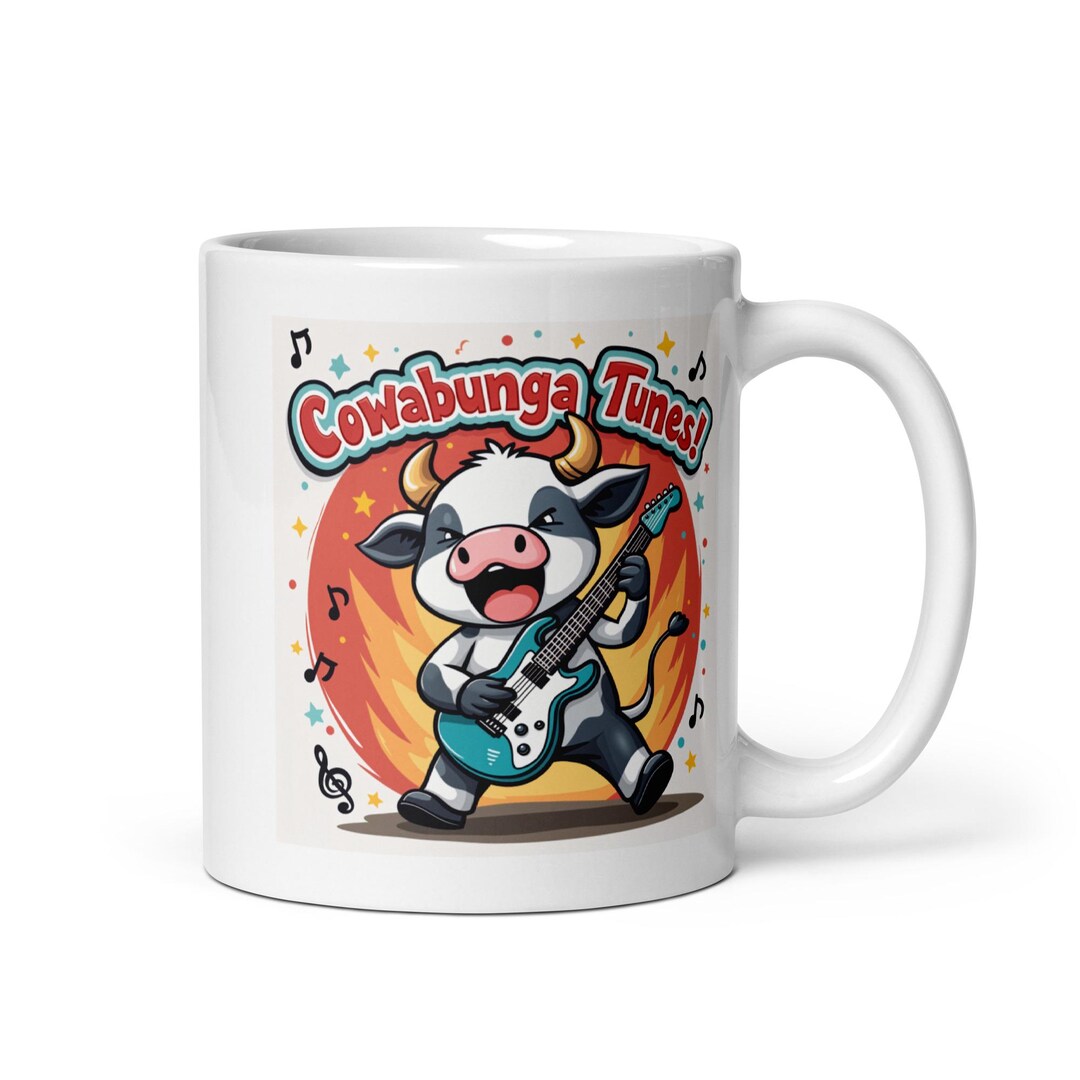 Cowabunga Concert Vibes: Chibi Cow Jamming on Electric Guitar Printed ...