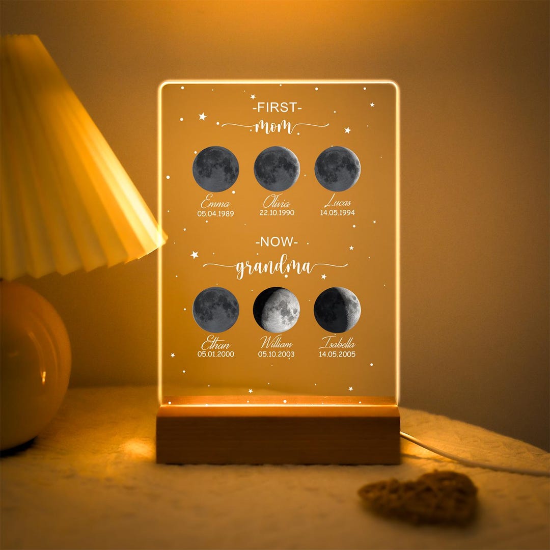 Personalised Moon Phase With Name Night Light, Mother's Day Gift LED ...