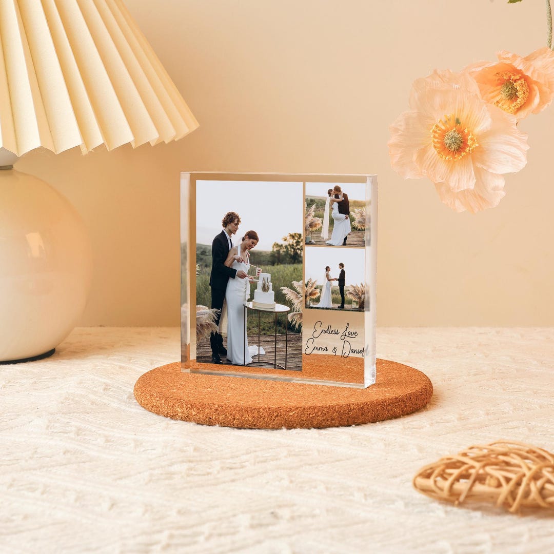 Custom Acrylic Photo Collage Stand With Text, Acrylic Photo Block Gift ...