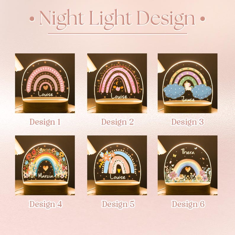 Personalized Rainbow With Floral Night Light, Custom Night Light for ...