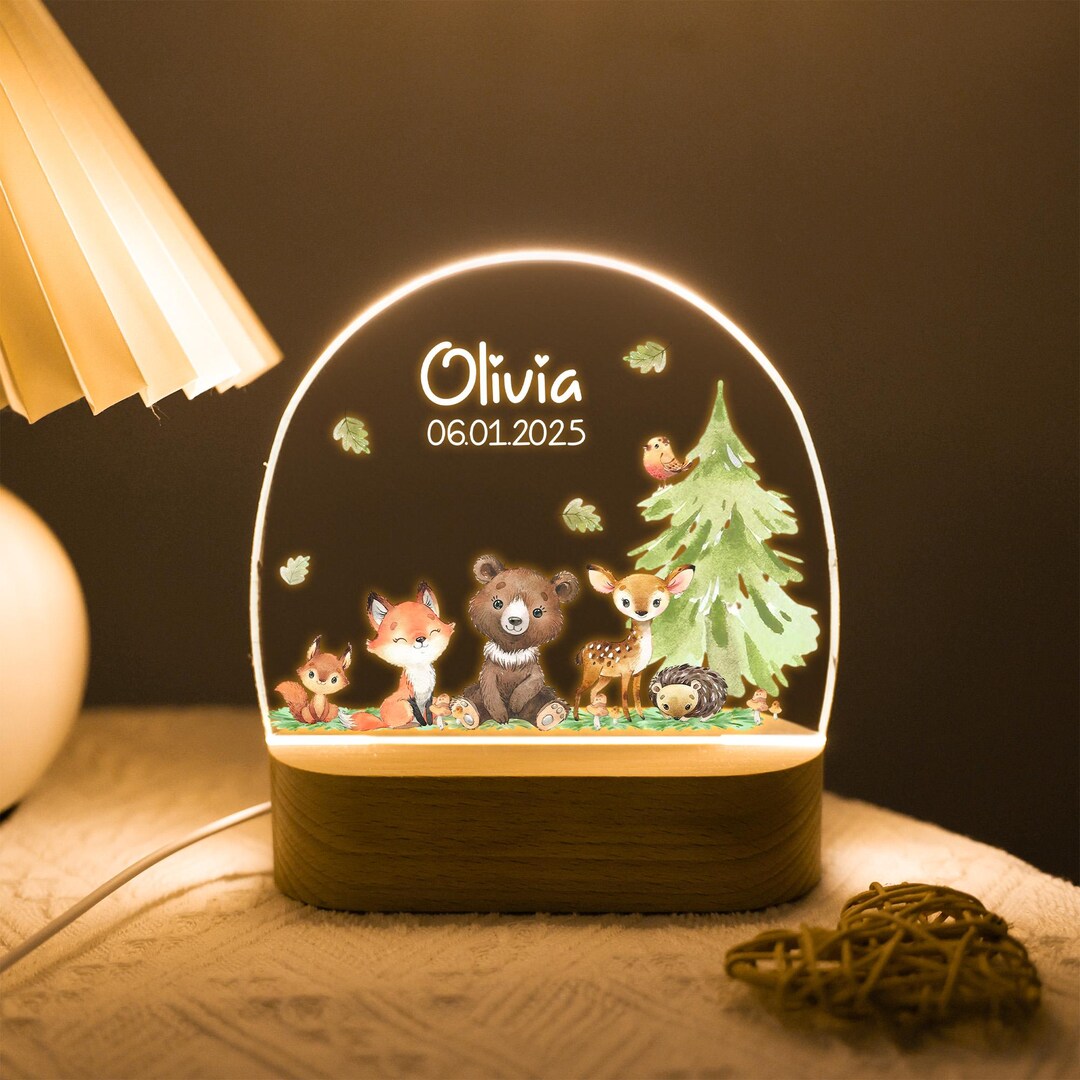 Personalised LED Animal Lamp, Jungle Cute Animals Night Light, Acrylic ...
