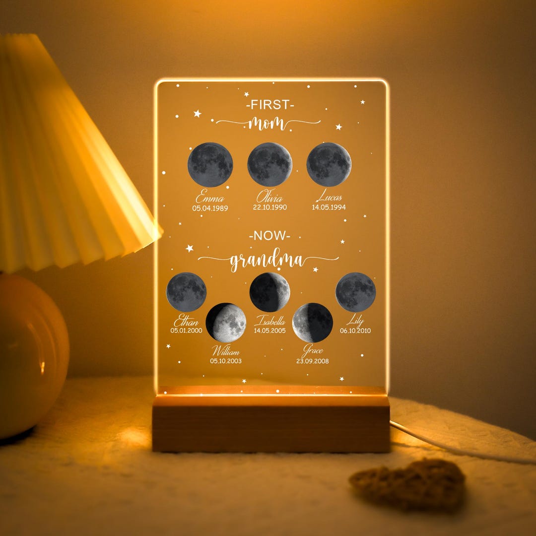 Personalised Mom Moon Phase Night Light, Custom Moon Phase by Date Gift ...