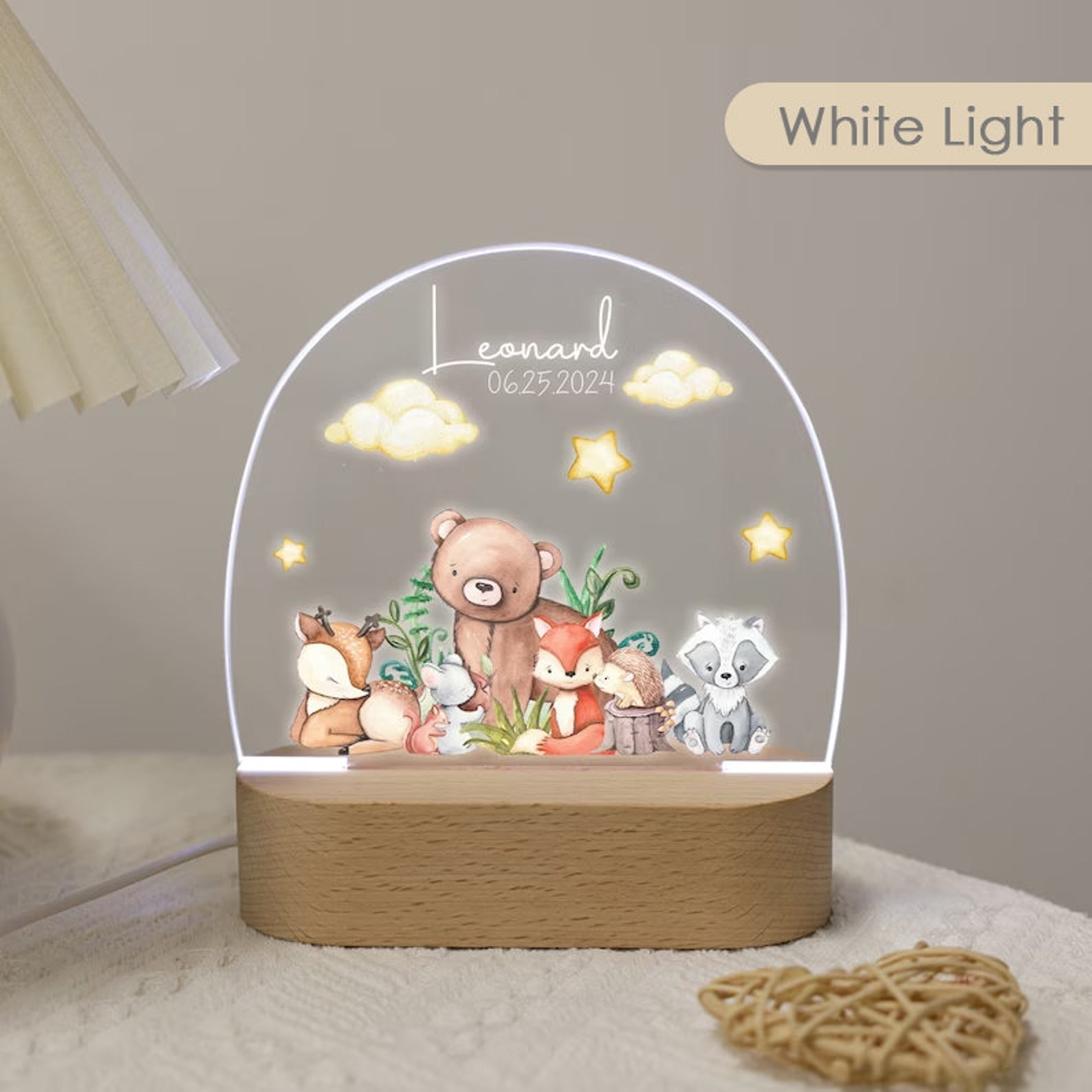 Personalised Name Night Light Woodland Animals Forest LED Light Gift ...