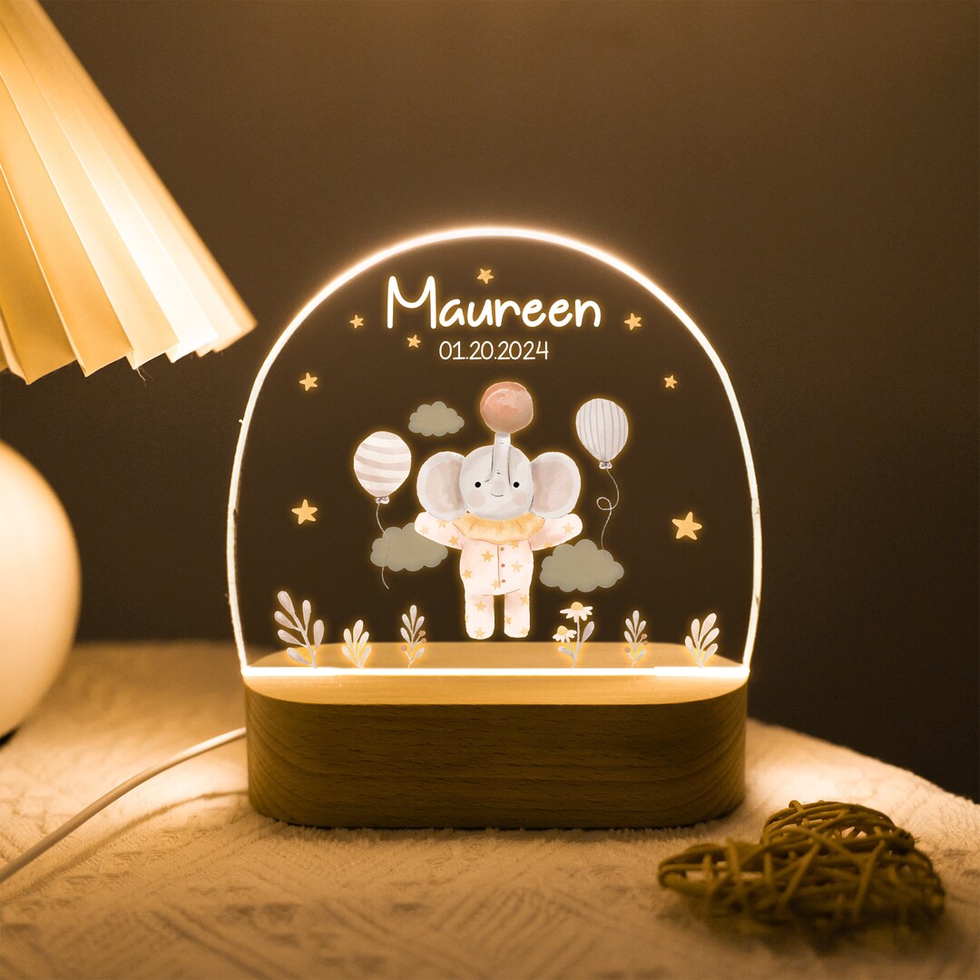 Elephant Night Light With Name, Bedroom Bedside Light, Nursery Light ...