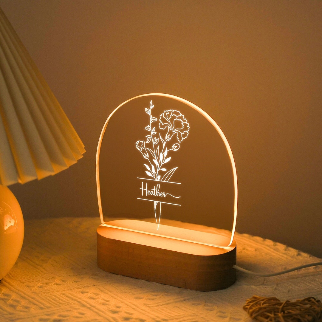 Personalized Night Lamp With Birth Flower, Custom Led Night Lamp ...