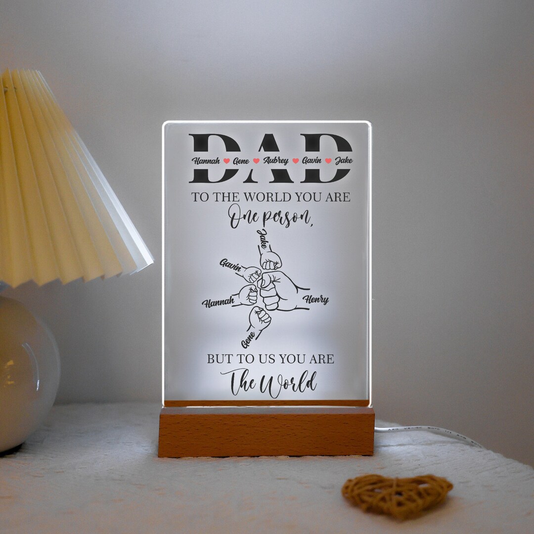 Custom Fist Bump Dad and Kids Name Night Light, Personalized Fist Bump ...