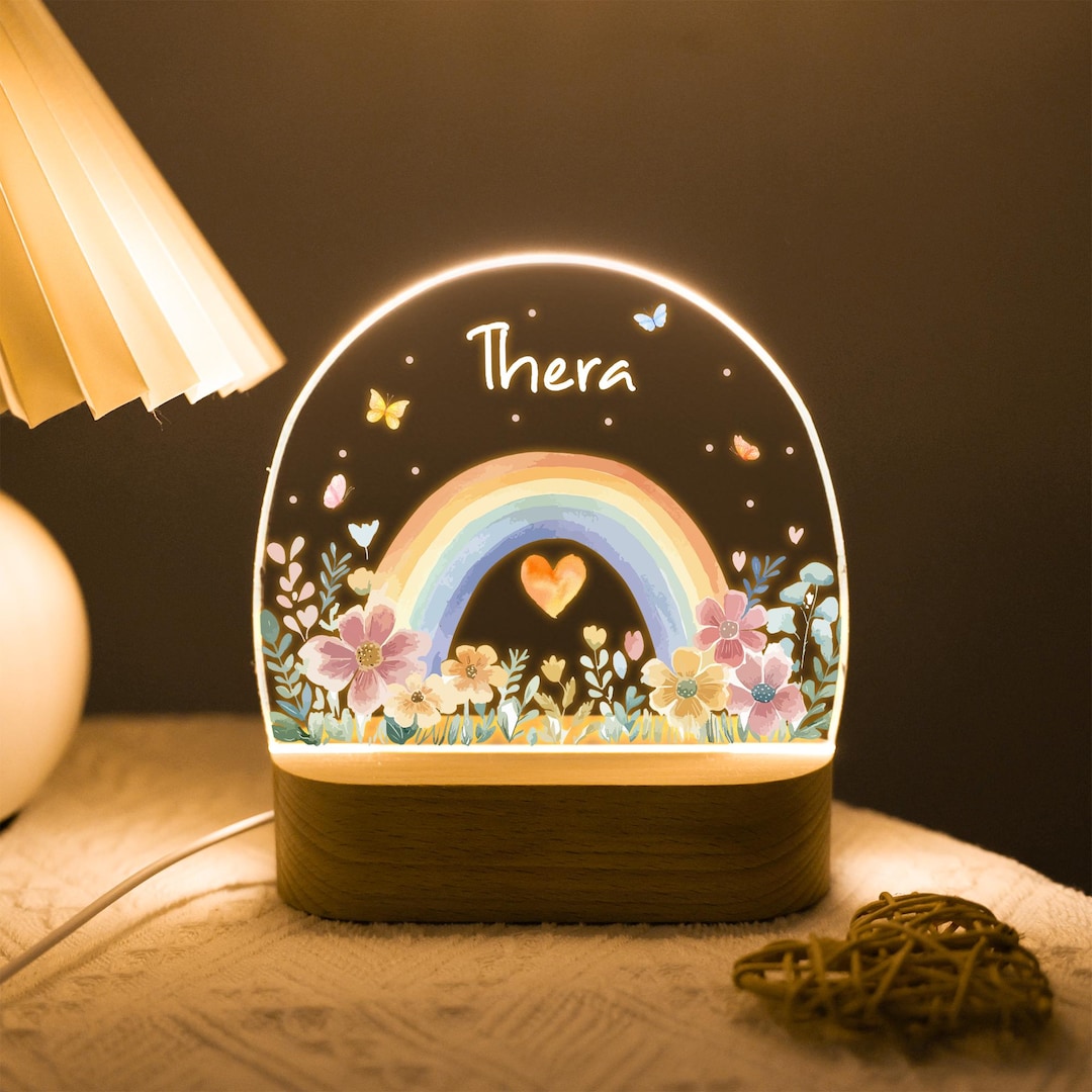 Personalized Rainbow With Floral Night Light, Custom Night Light for ...