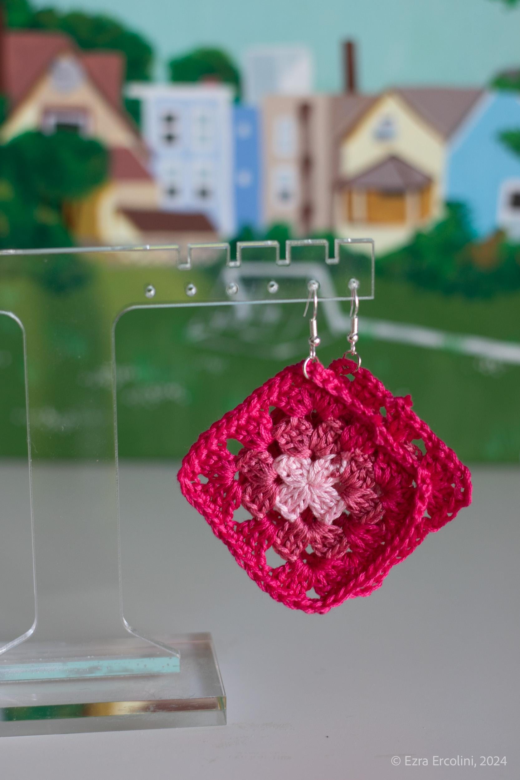 Pink Ombre Tile Granny Square Crochet Earrings - Etsy