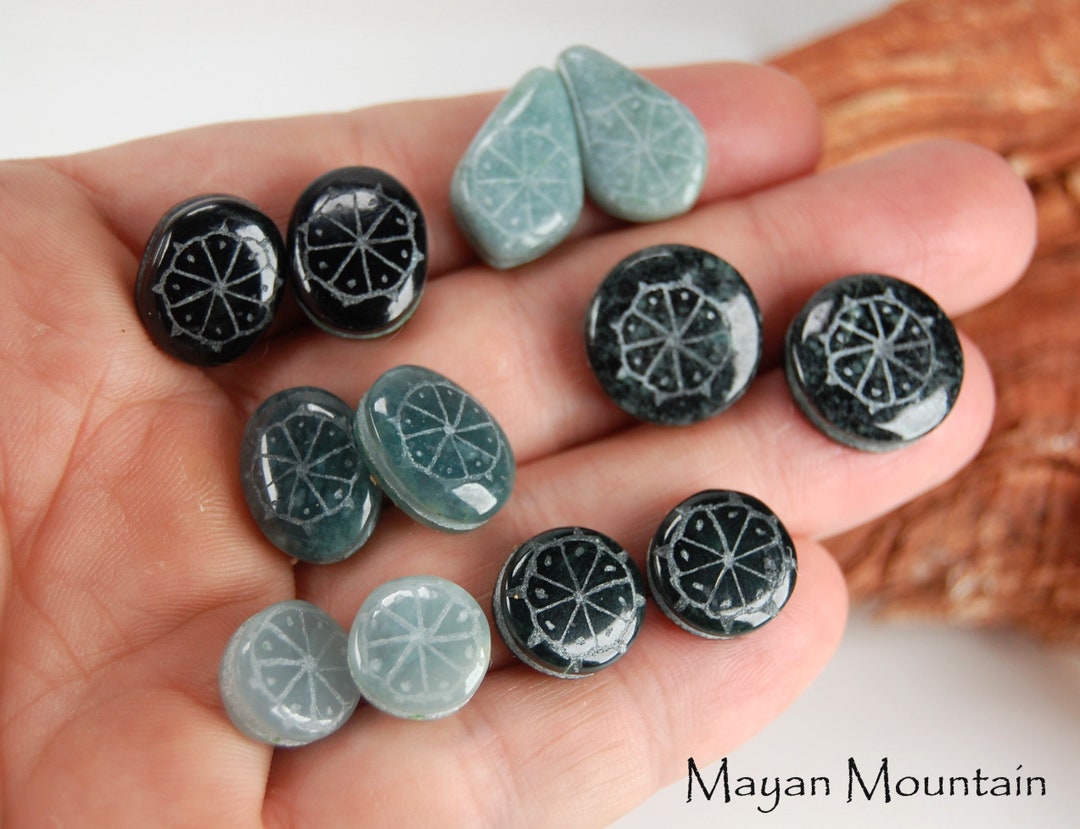WHOLESALE // 6 Pair // Peyote Button // Guatemalan Jadeite Jade // Blue ...