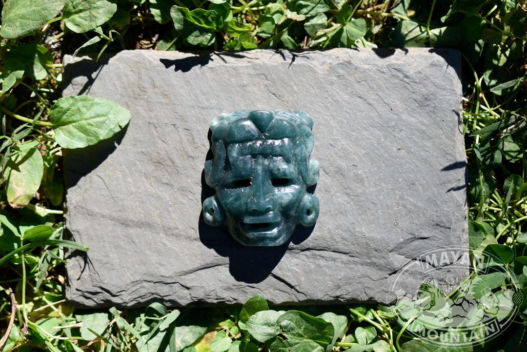 Mayan BURIAL MASK //jaguar Warrior Maya Face // "princesa" Blue JADEITE ...