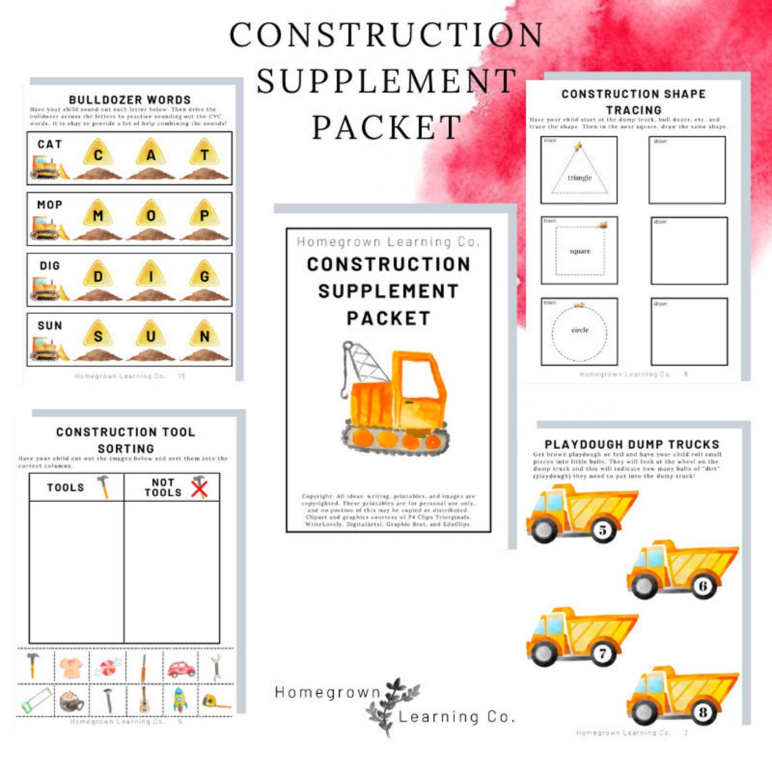 Construction Supplement Packet (pre-k/kindergarten) - Etsy