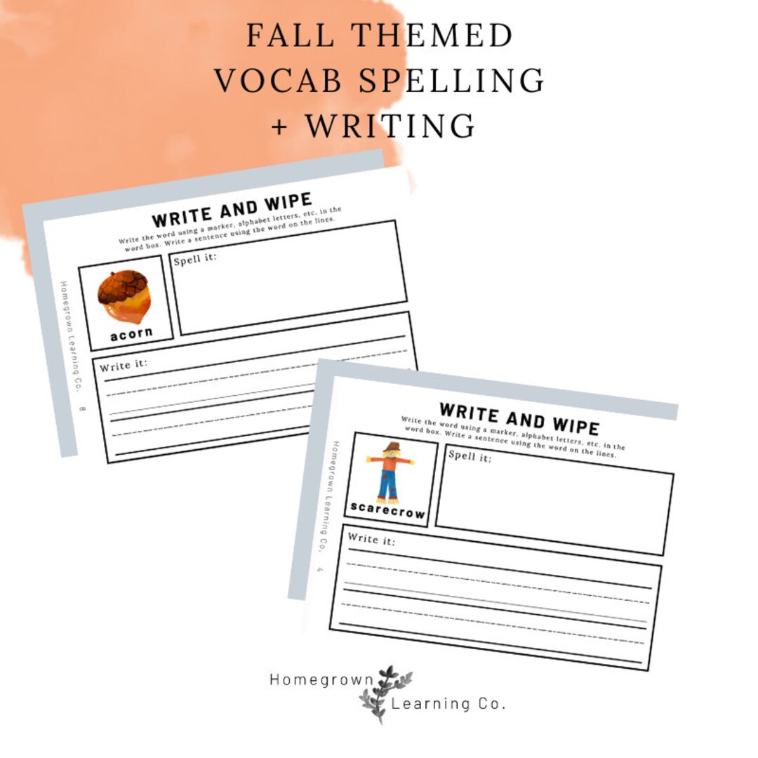 Fall Themed Vocabulary Spelling + Writing Worksheets - Etsy