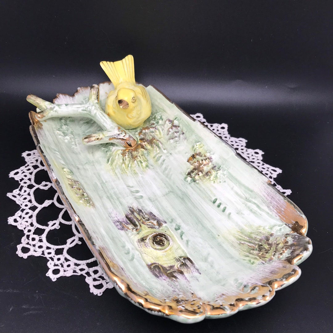Vintage UCAGCO Glazed Ceramic Canapé Trinket Candy Dish Plate 3-D Bird ...