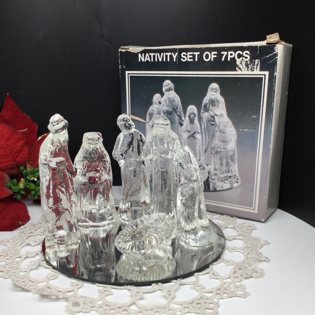 Vtg Glass Nativity Scene Set OF 7 Pieces 6 Clear Glass - Etsy